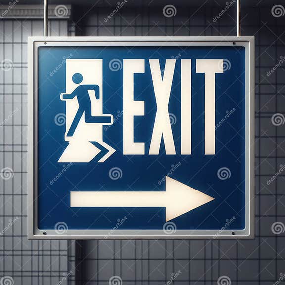 A Blue Exit Sign with an Arrow. Stock Image - Image of clear, public ...
