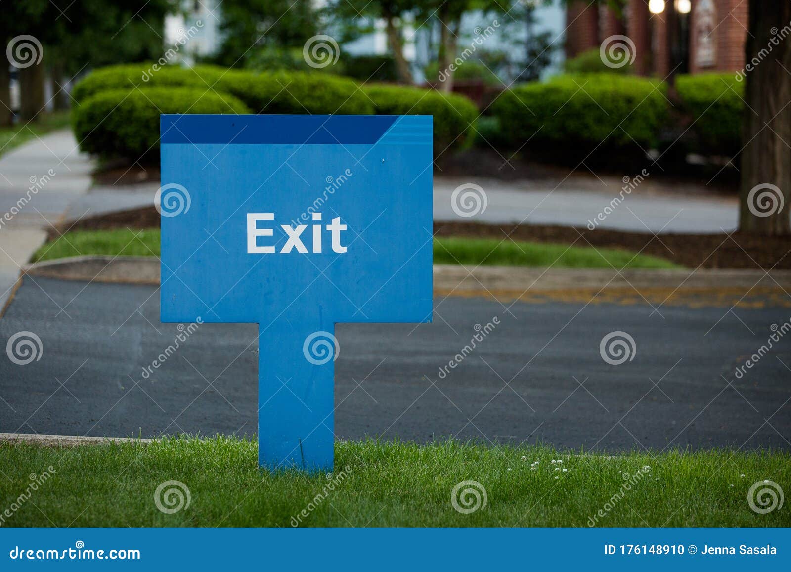 Blue Exit Sign stock photo. Image of road, gone, signage - 176148910