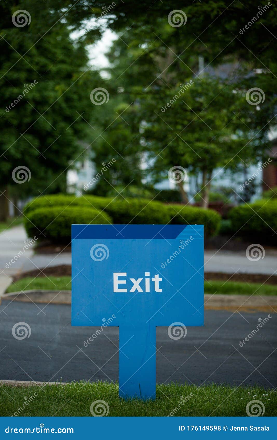 Blue Exit Sign stock photo. Image of exit, background - 176149598