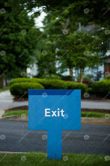 Blue Exit Sign stock photo. Image of exit, background - 176149598