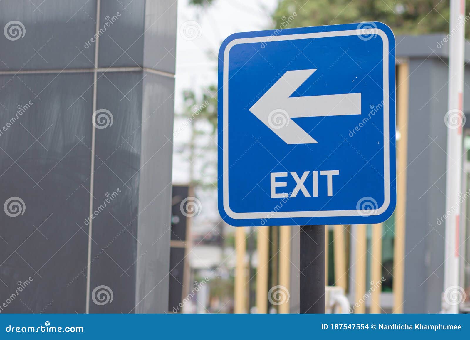 Blue Exit Sign, Metal Exit Sign, Parking Exit in Condo. Symbol. Copy ...
