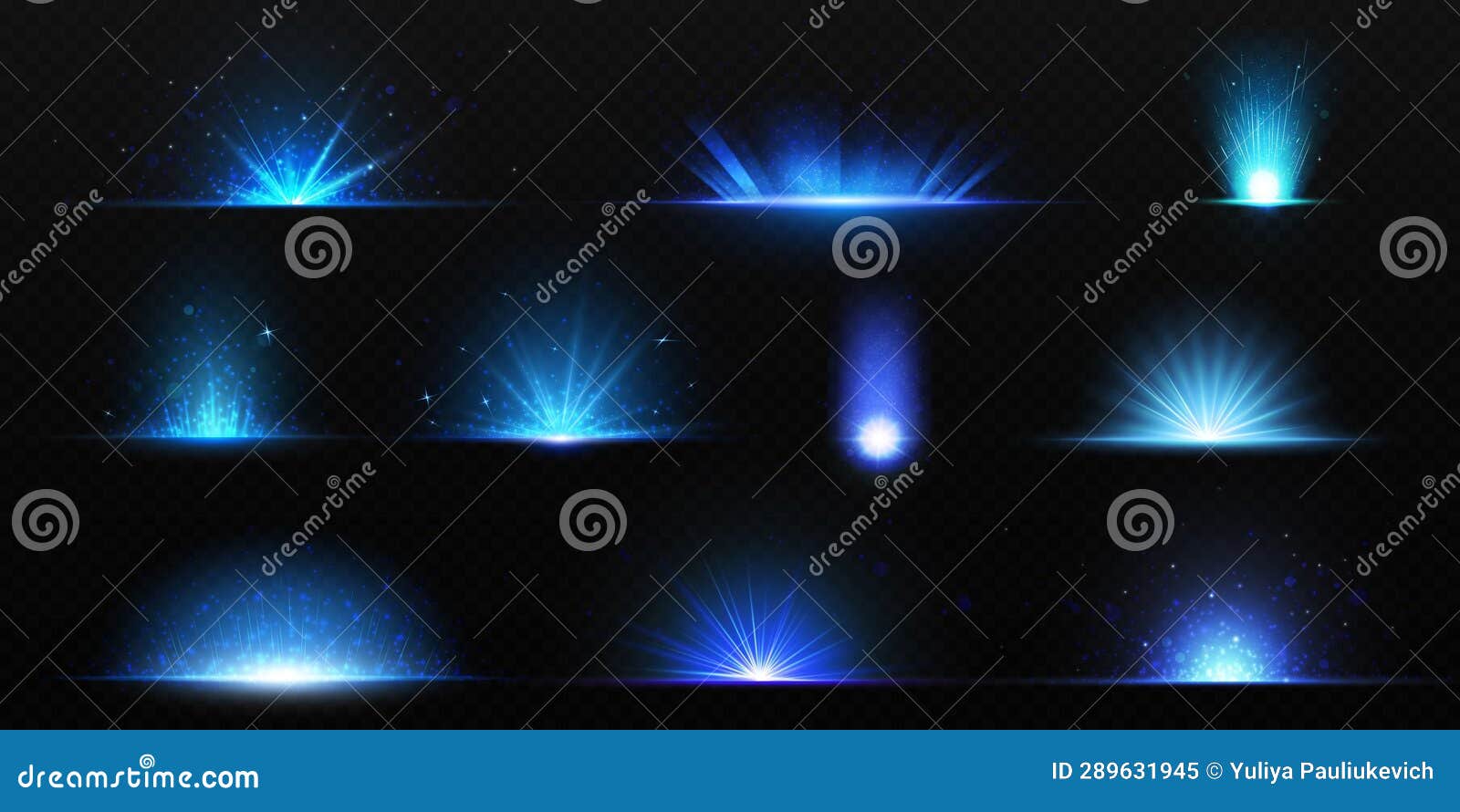 Blue Explosion Glow with Light, Rays and Dust Stock Illustration ...
