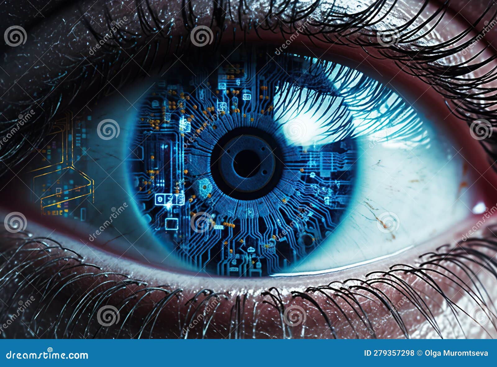 A Blue Eye with Digital Coding on it. Generative AI Stock Illustration ...