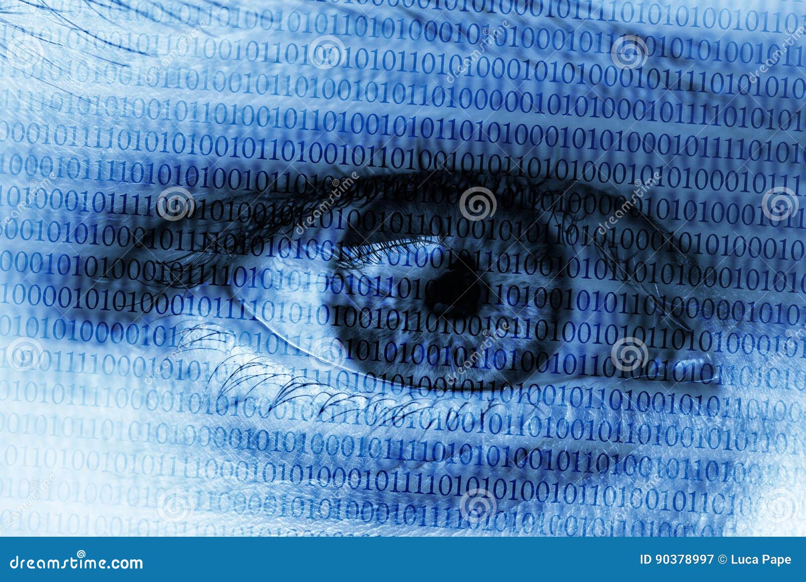 Blue Eye with Digital Numbers Symbolizing Computers Cybersecurity Stock ...