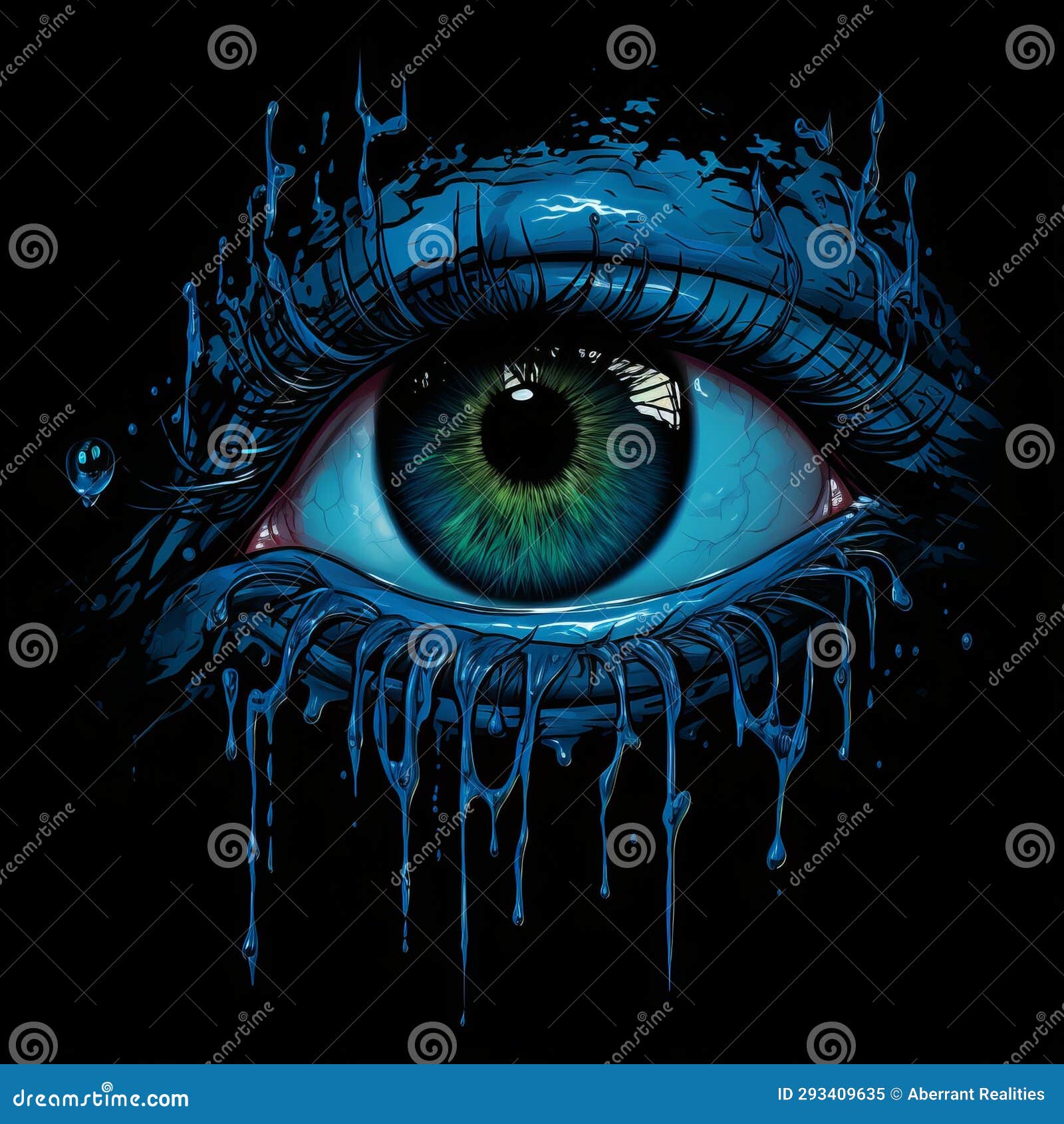 A Blue Eye with Dripping Paint on it Stock Illustration - Illustration ...
