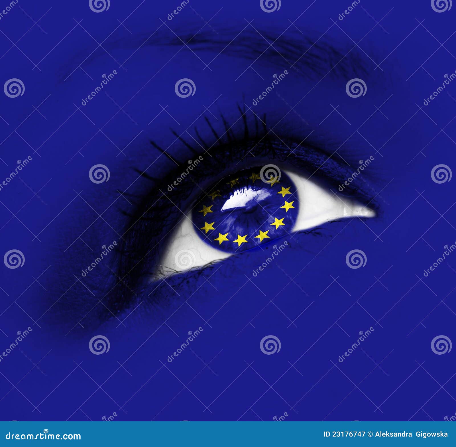Blue Eye with European Union Flag Stock Image - Image of creative ...