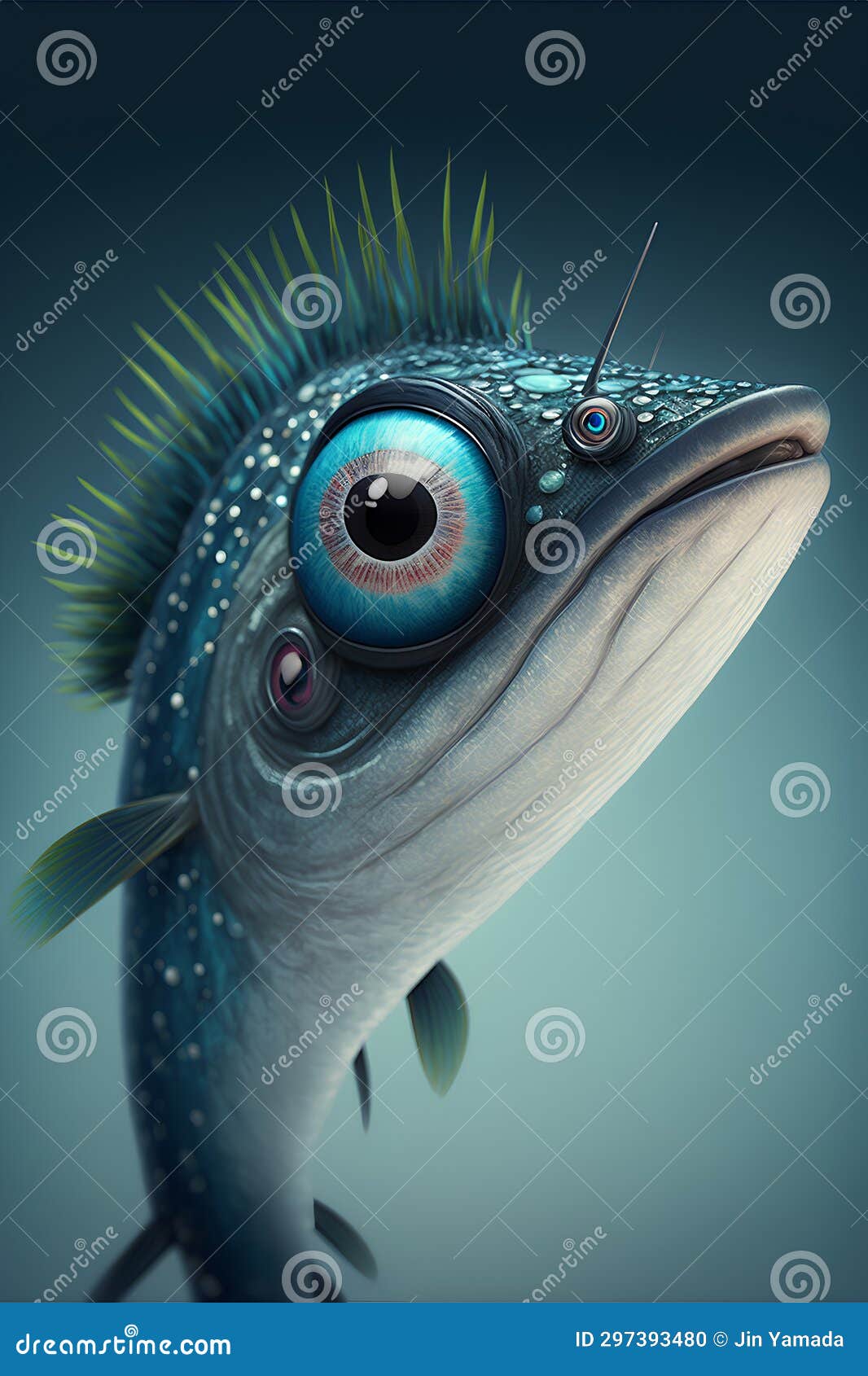 Blue Eye of a Fish on a Blue Background. 3d Render Stock Illustration ...