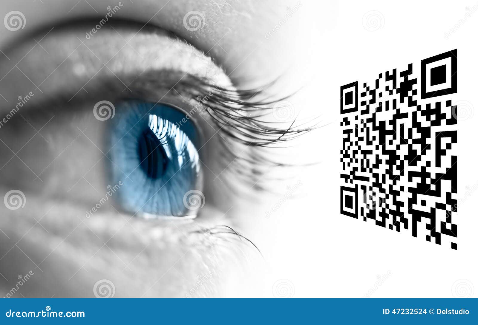 Blue eye and QR code stock photo. Image of future, message - 47232524