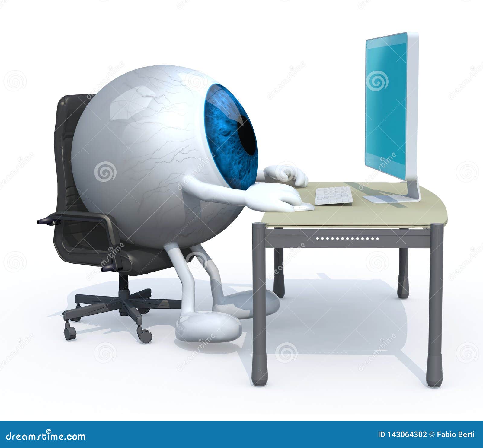 Blue Eyeball Work on Desk with Computer Stock Illustration ...