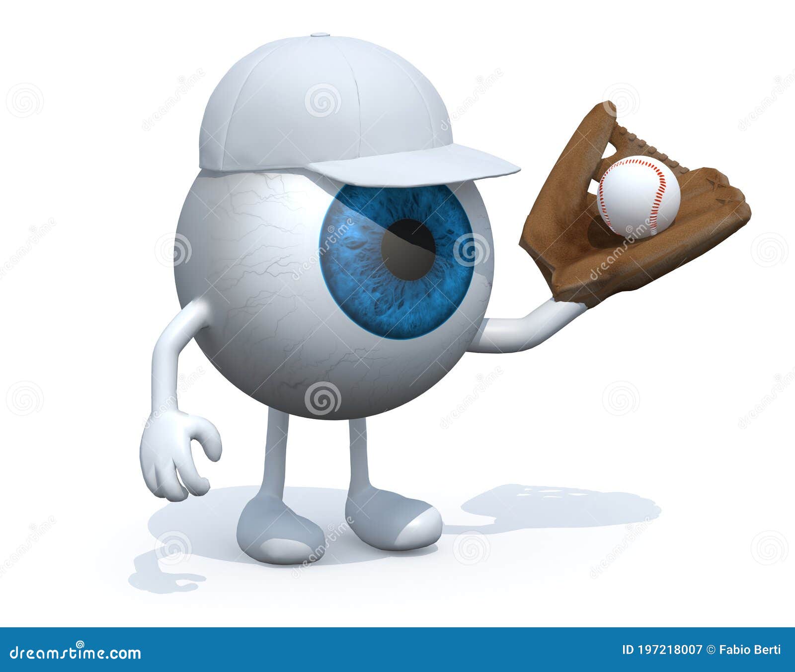 Blue Eyeball Guy Cartoon Mascot Character Security Guard Gesturing And ...