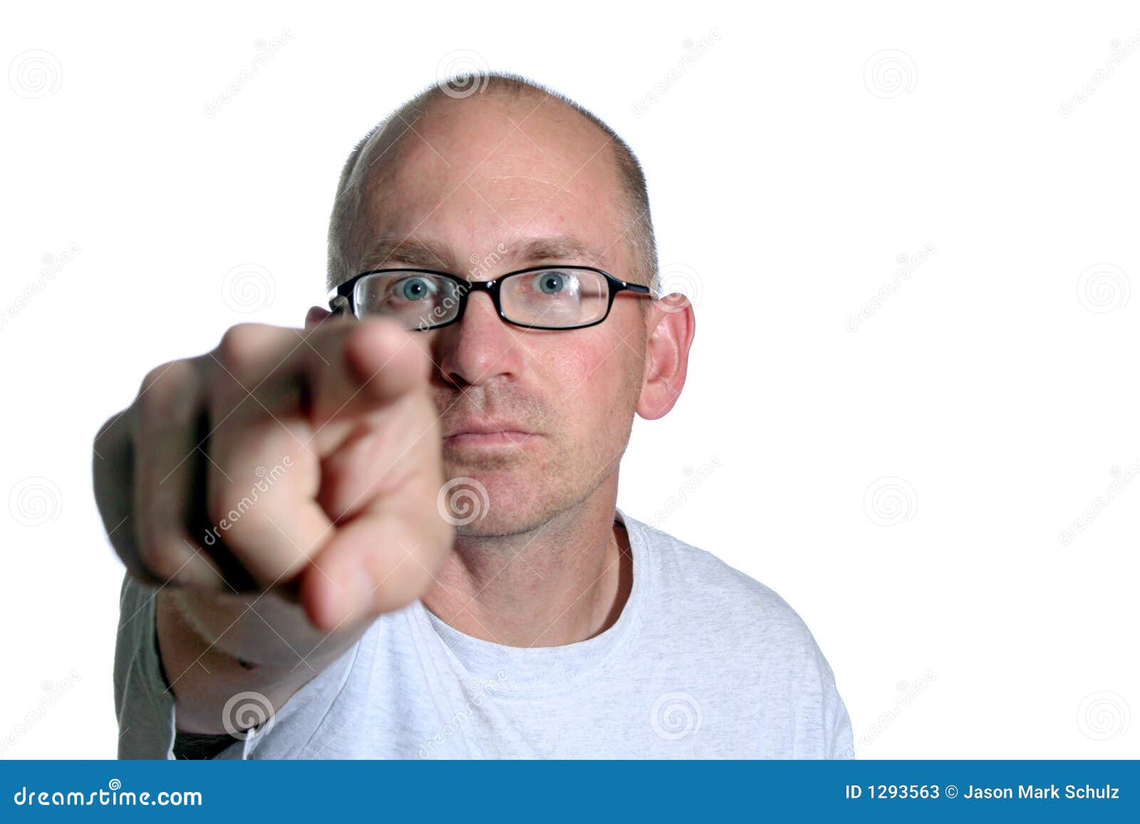 Blue Eyed Bald Man Pointing Stock Image - Image of black, amazed: 1293563