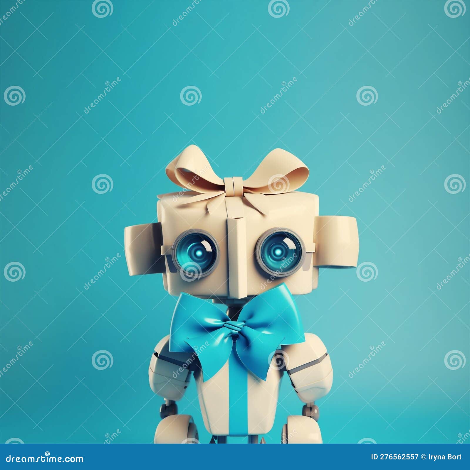 Blue Eyed Robot with Bow on Blue Background. Generative AI Stock ...