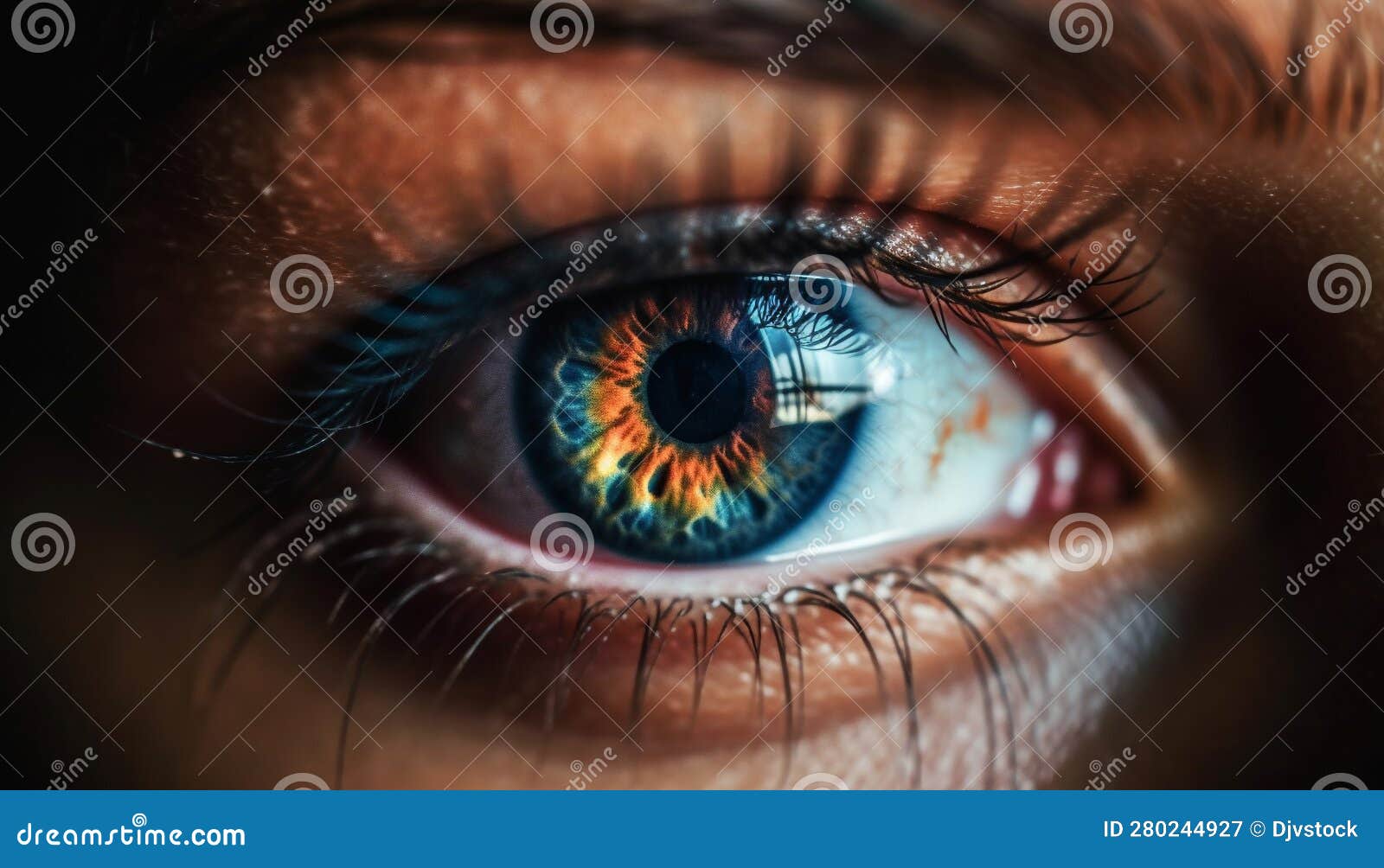 Blue Eyed Women Staring at Camera, Macro View of Human Eye Generated by ...