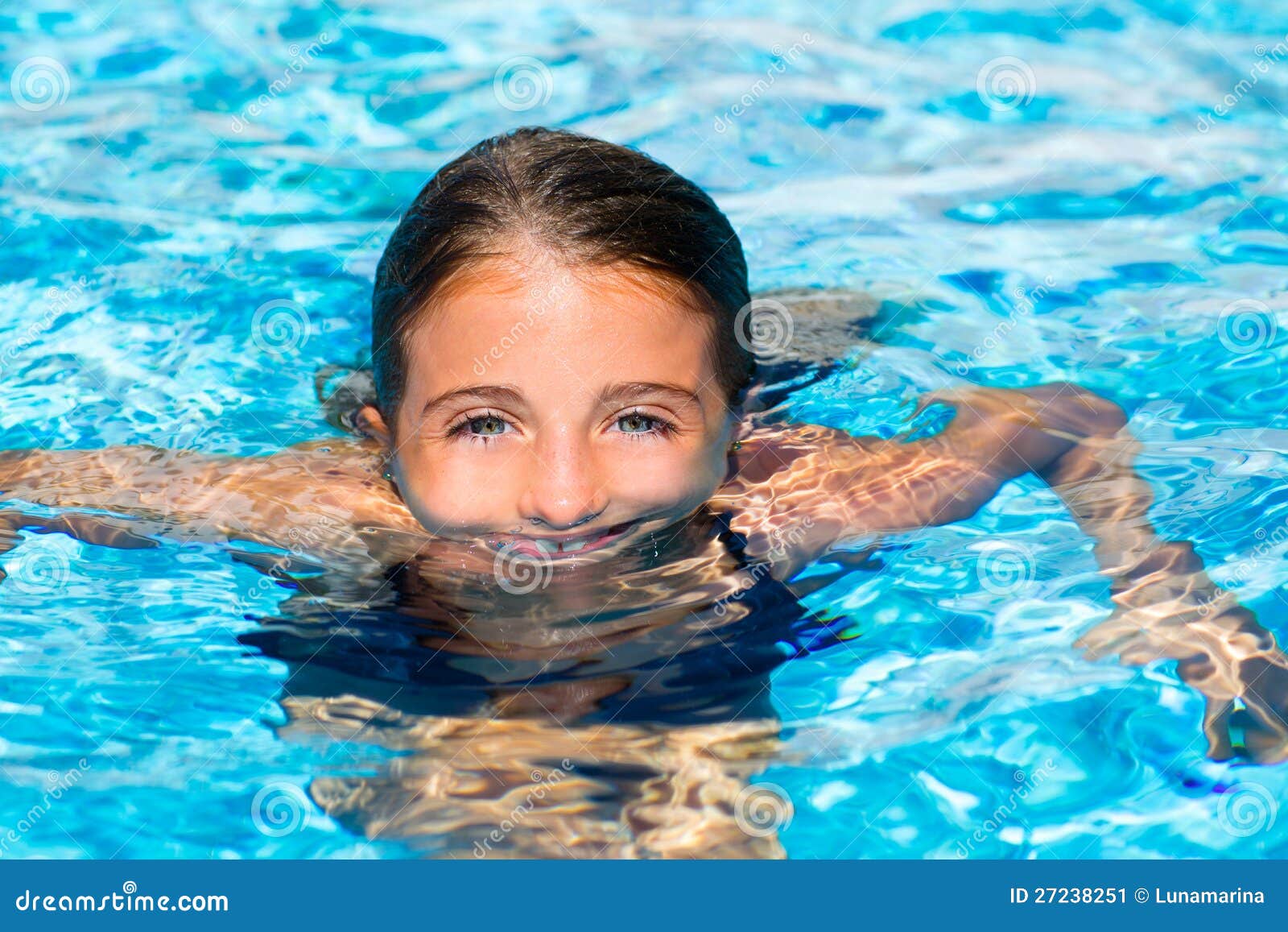 Blue Eyes Kid Girl at the Pool Face in Water Stock Image - Image of ...
