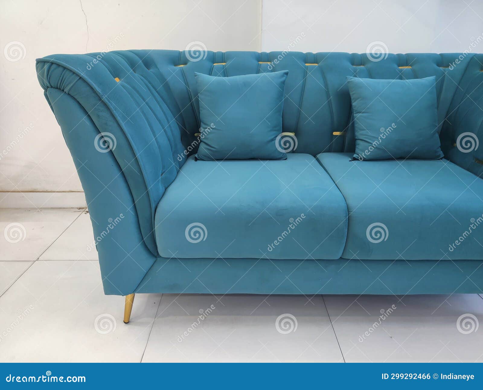 Blue Fabric Color Sofa Comfy on White Background. Front View Stock ...