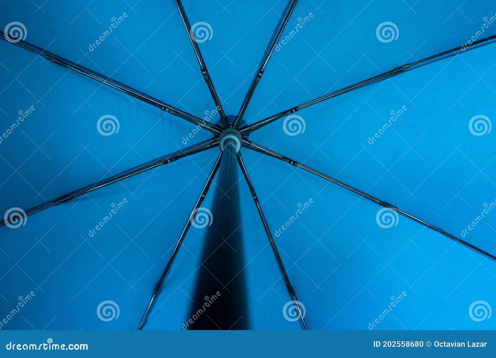 Blue Fabric Open Umbrella Mechanism Inside Point of View Concept Stock ...