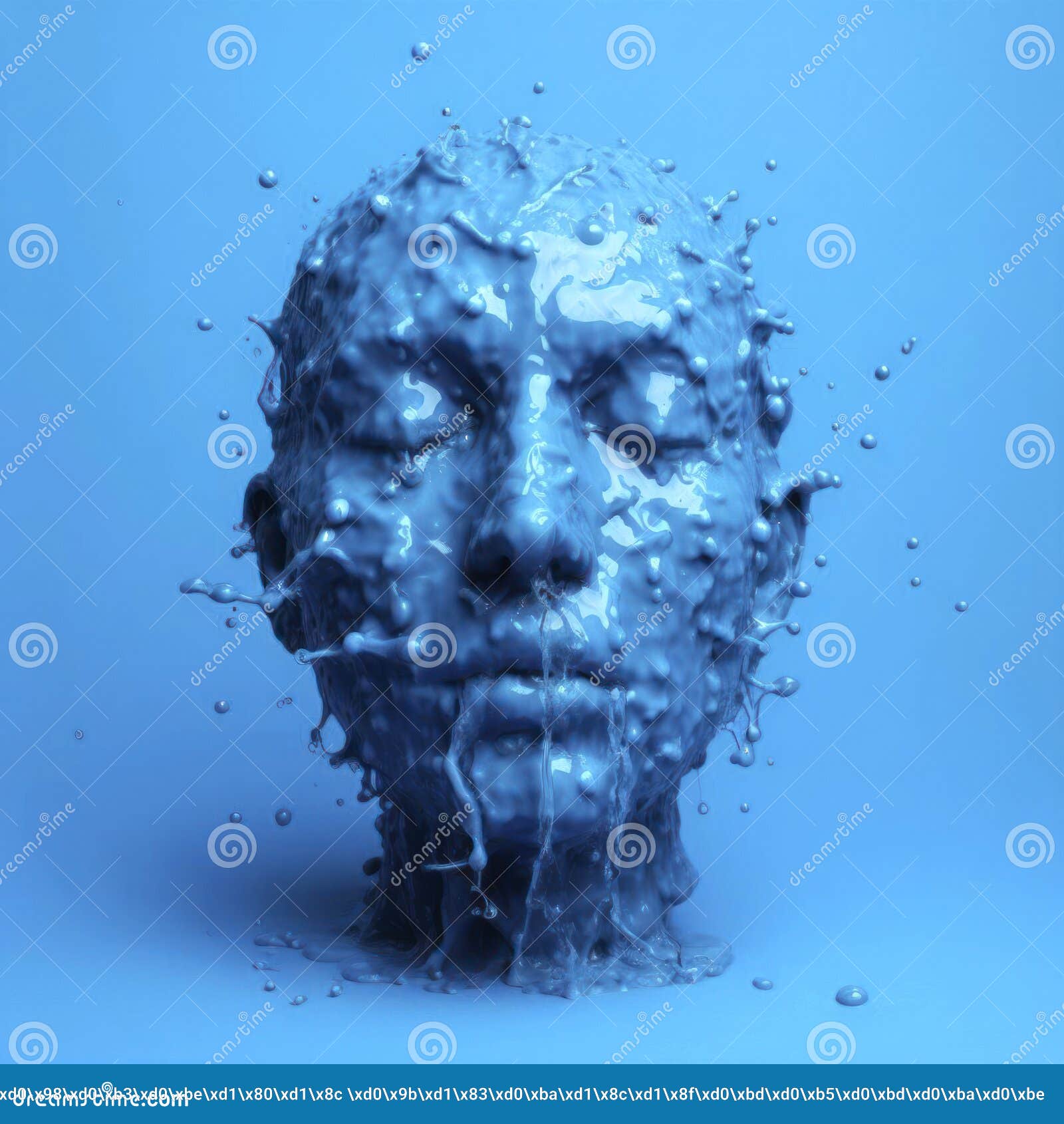 A Blue Face with Water Splashing on it S Face on Solid Blue Background ...