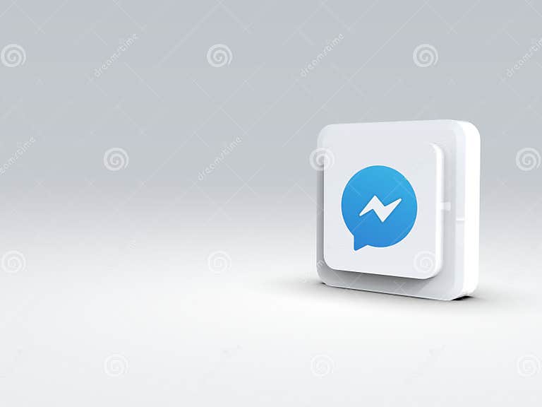 Blue Facebook Messenger App 3d Render, White Background Isolated Button ...