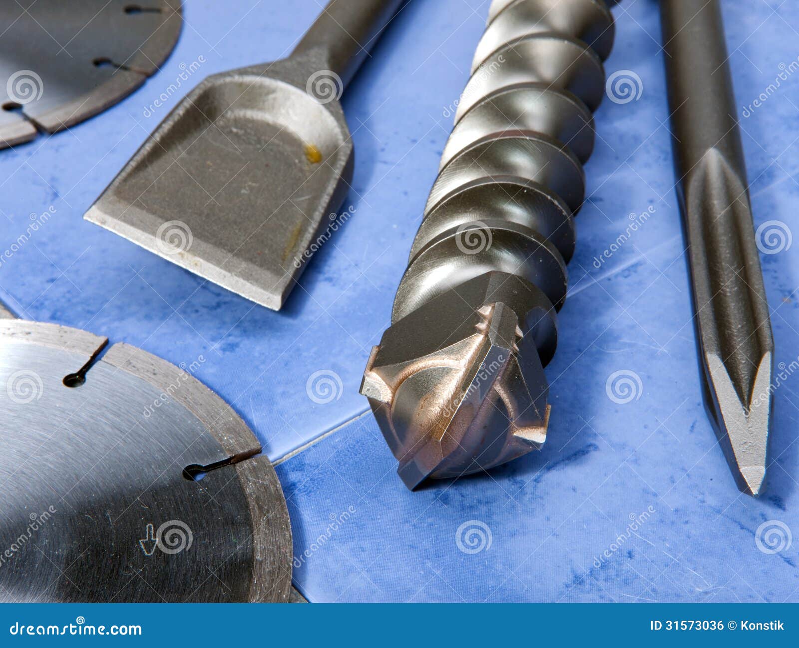 Blue Facing Tile and Construction Tool Stock Photo - Image of drill ...