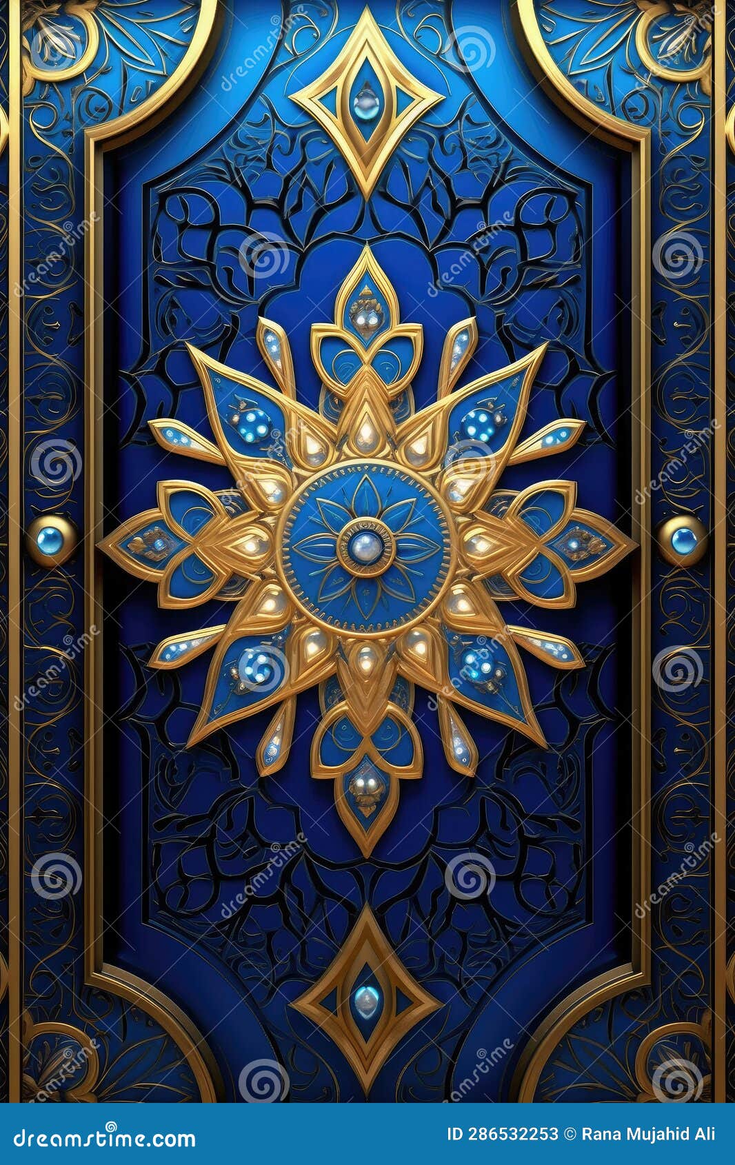 A Blue Fantasy Card with a Golden Floral Elements, Generative AI Stock ...