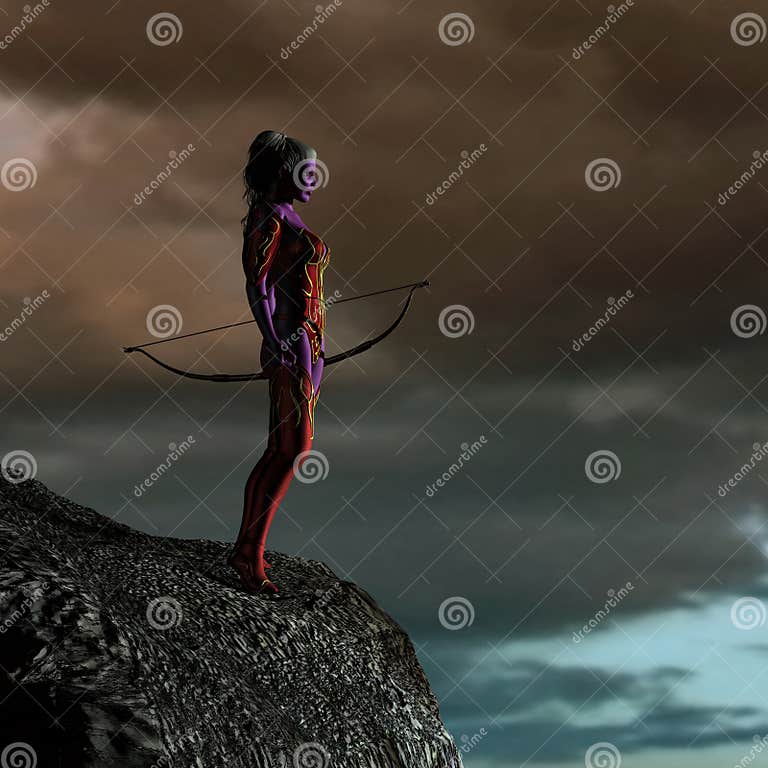 Blue Fantasy Elf with Bow stock illustration. Illustration of cloth ...