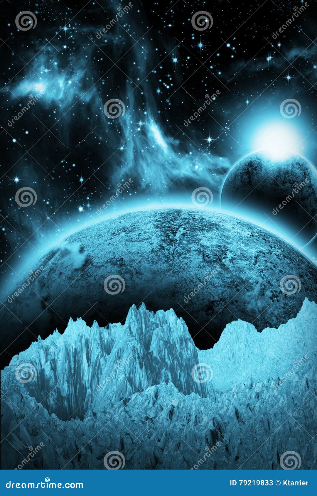 Blue fantasy sci-fi scene stock illustration. Illustration of seti ...