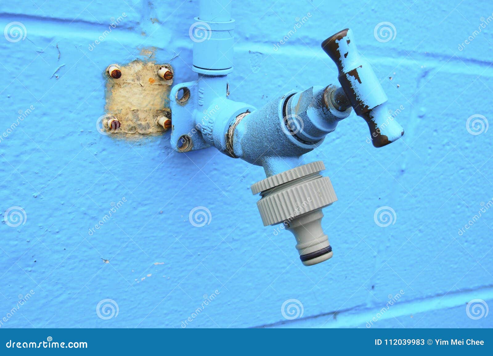 Big Blue Tap Or Faucet With Removed Valve On Old Rusty Water Pipe On ...