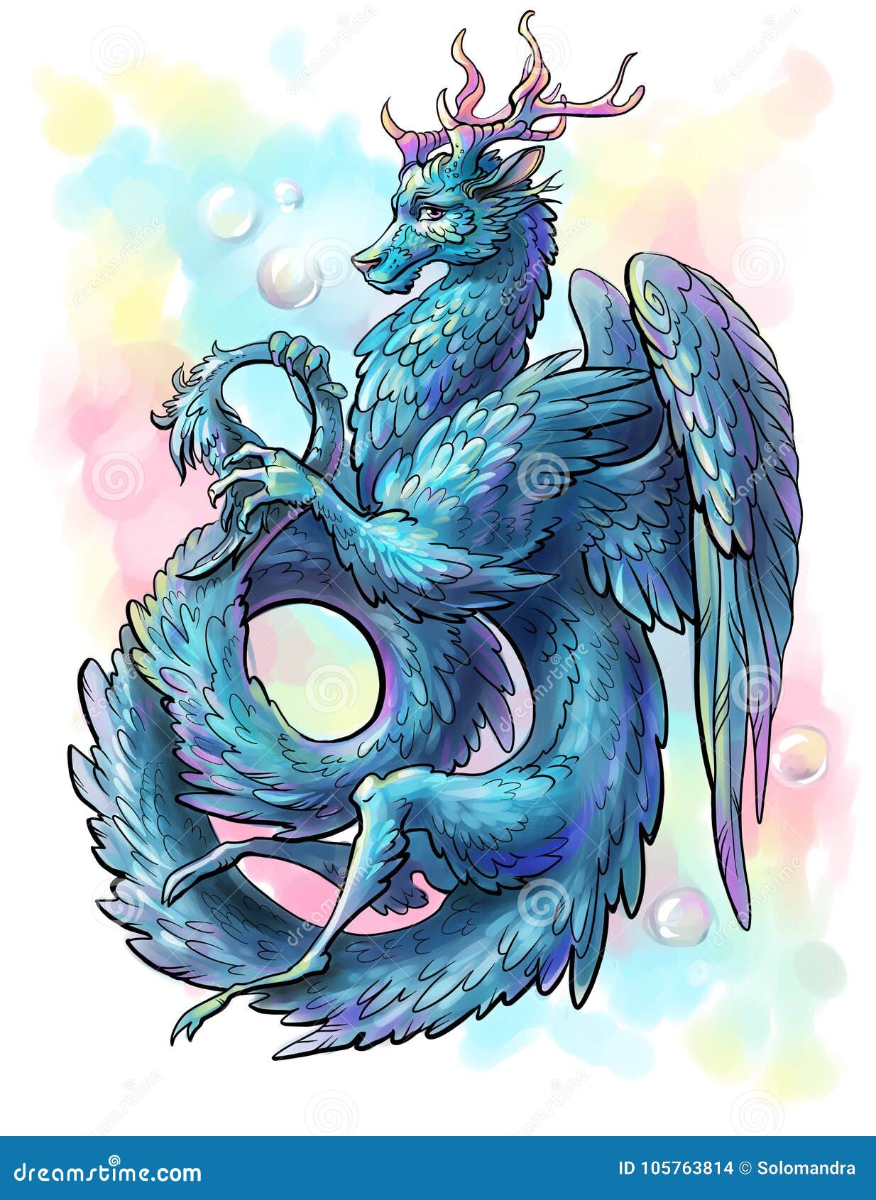 Blue feathered Dragon stock illustration. Illustration of fantasy ...
