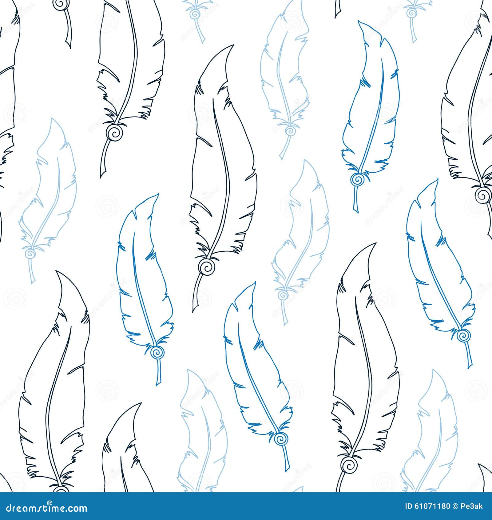 Blue Feathers on White Background. Seamless Vector Pattern Stock Vector ...