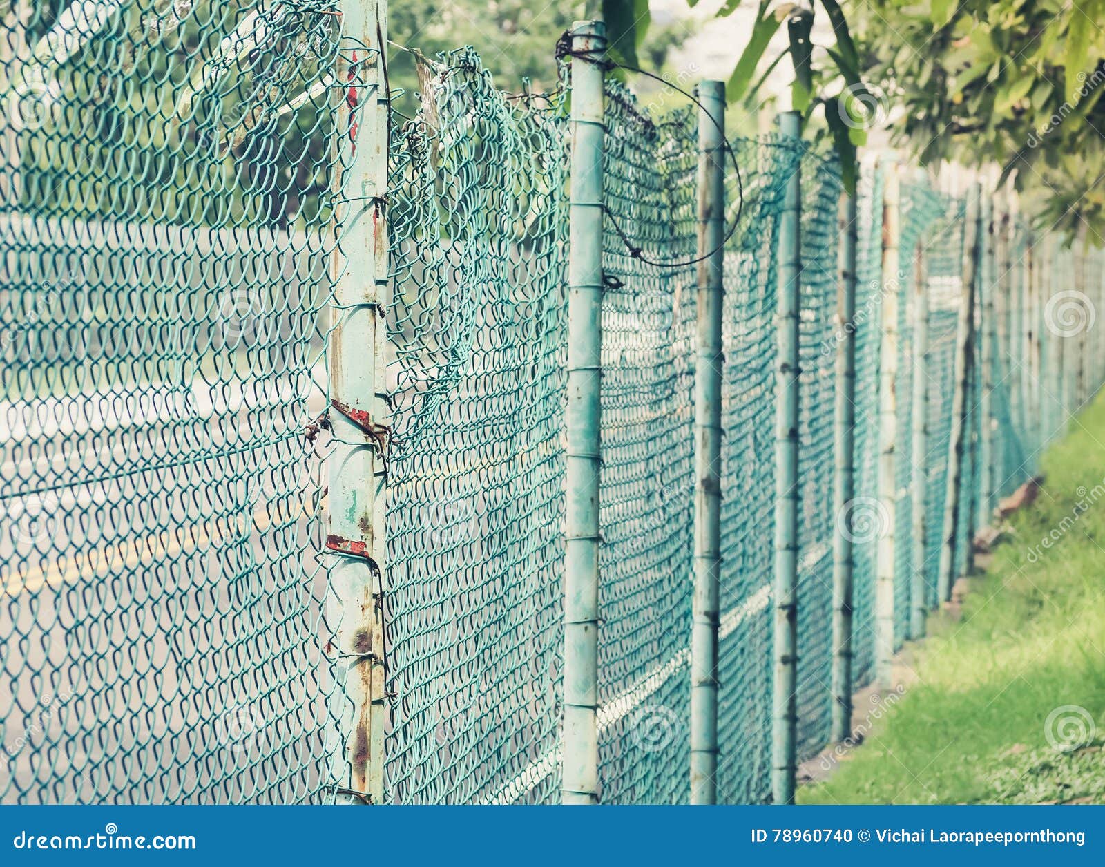 Blue Fence Mesh Netting, Private Property Stock Photo - Image of border ...