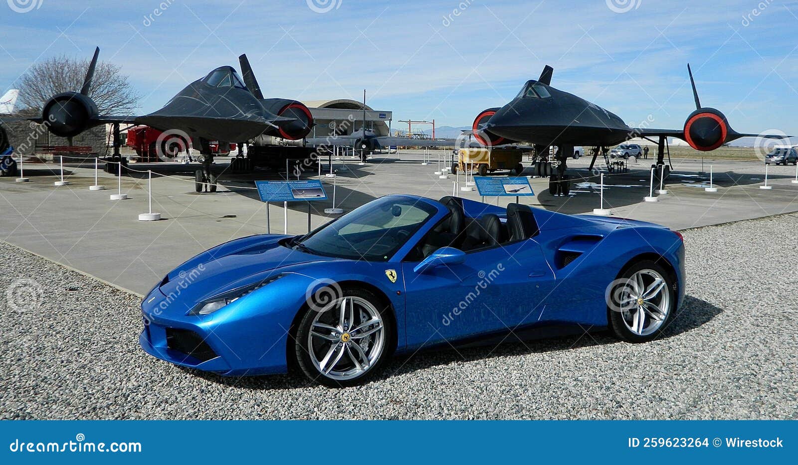 Blue Ferrari 488 Spider Parked between an SR-71 Blackbird and an a-12 ...