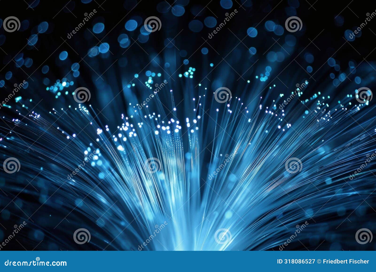 Blue Fiber Optic Cables Glowing in a Dark Background for Technology ...