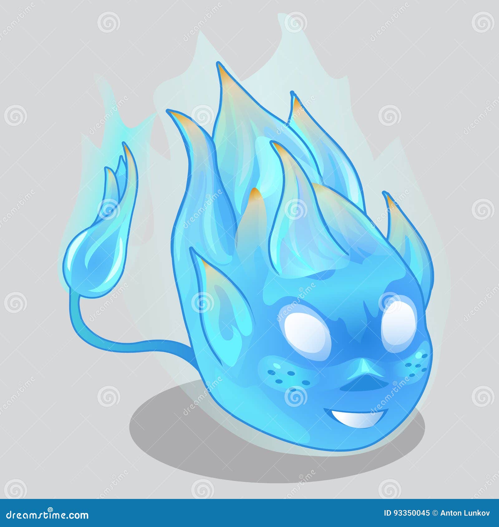 Blue Fiery Demon in Cartoon Style. Vector Stock Vector - Illustration ...