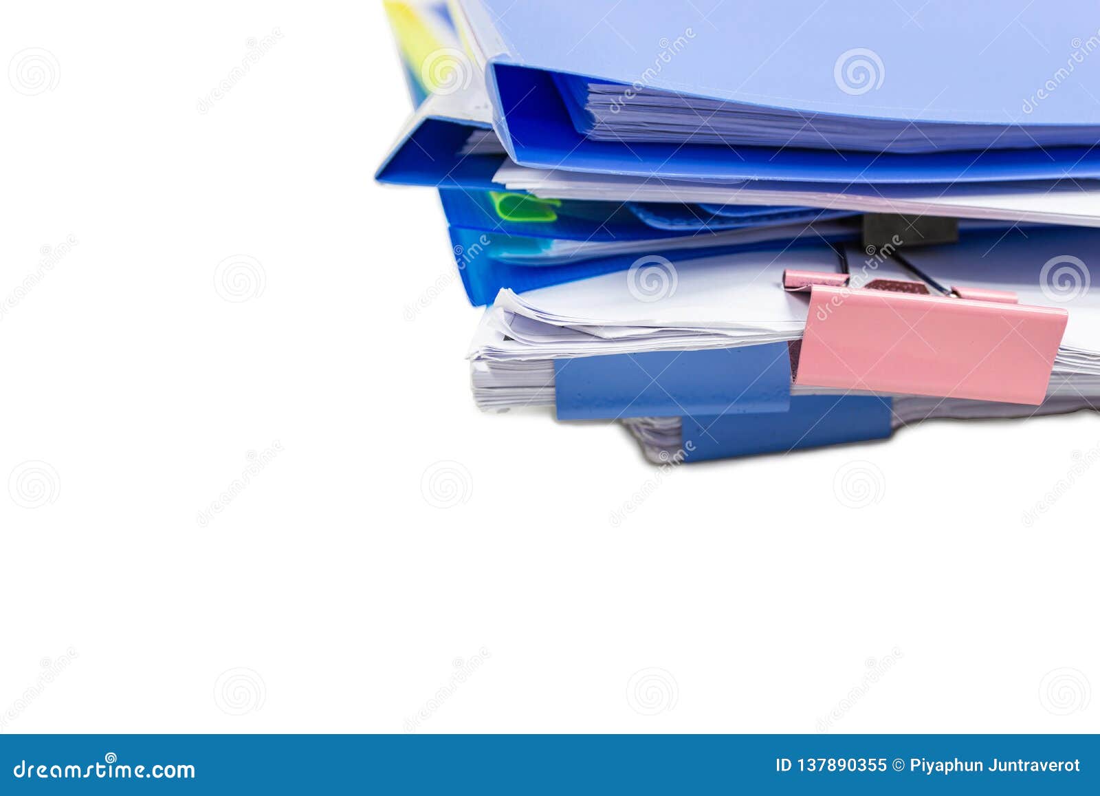 Blue File Folder with Paper on the Table Stock Image - Image of ...