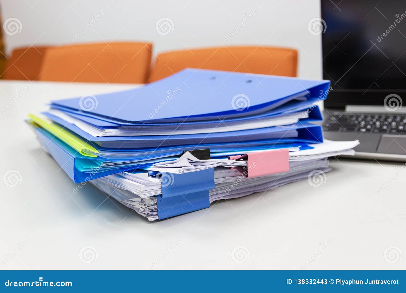 Blue Files Folder and Paper on White Table in Office Stock Image ...