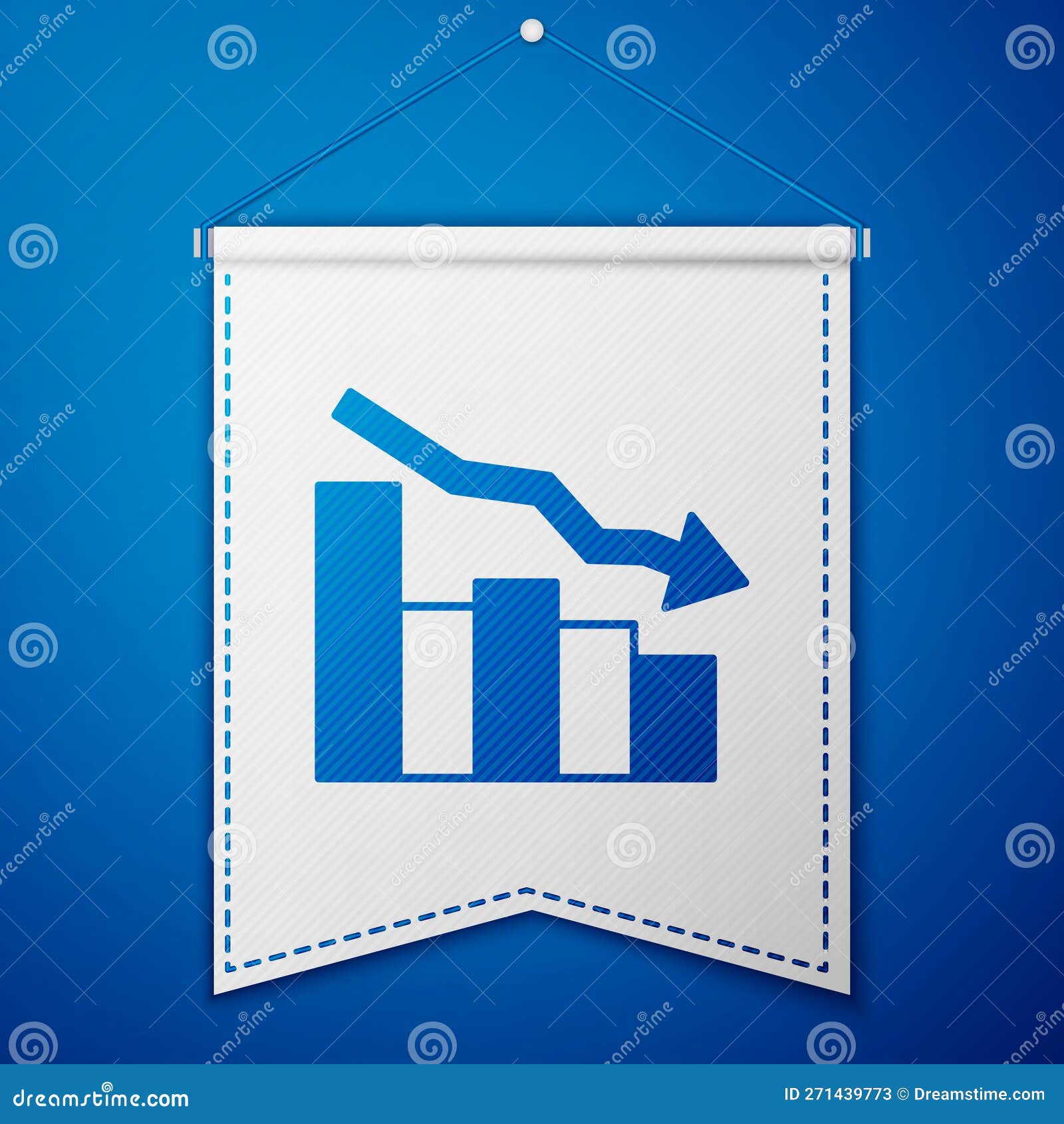 Blue Financial Growth Decrease Icon Isolated on Blue Background. Increasing Revenue. White ...