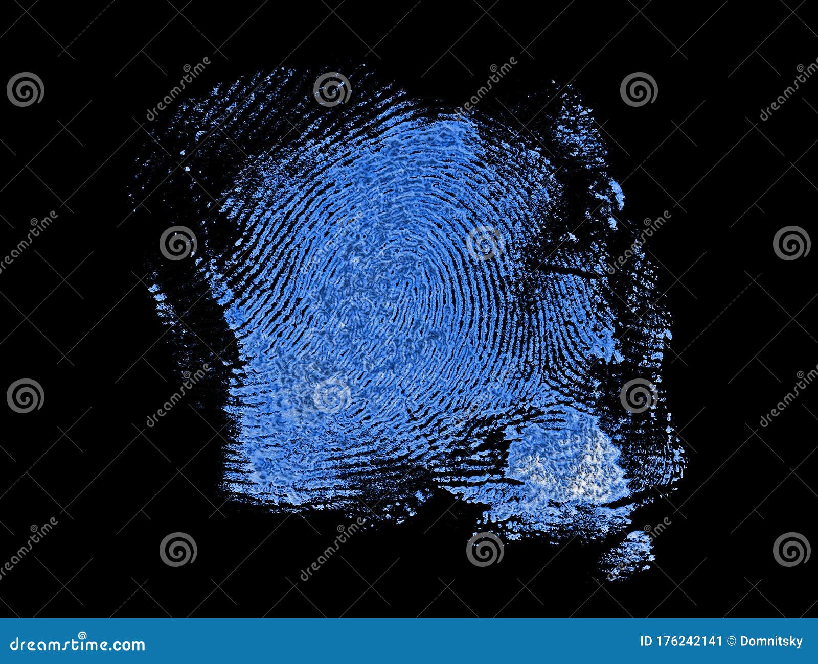 Blue Fingerprint on Black Background Stock Image - Image of technology ...