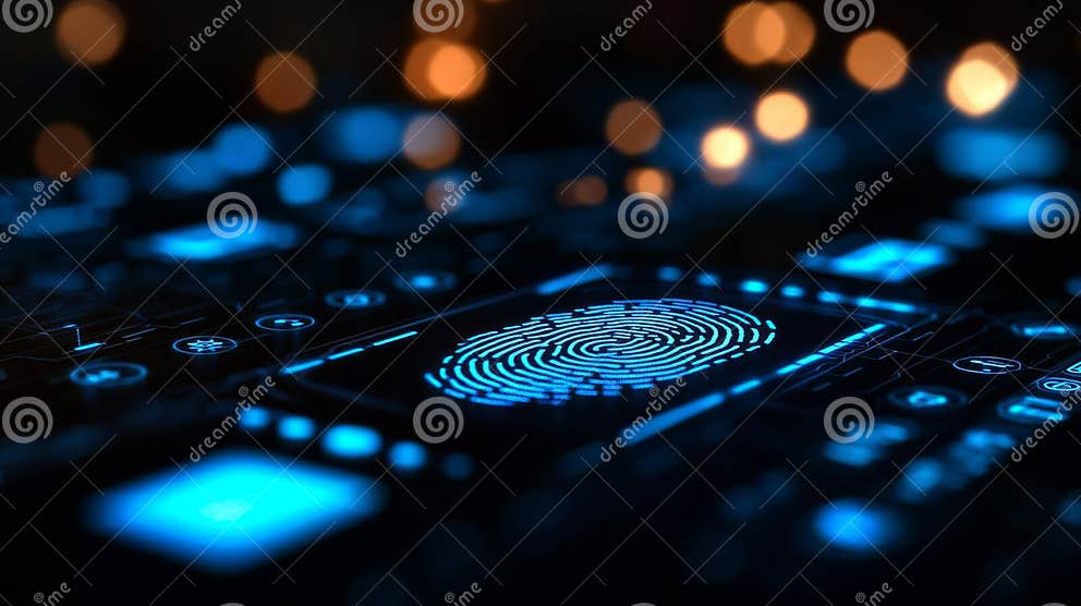 Blue Fingerprint Scan on Futuristic Interface - 3D Render - Security ...
