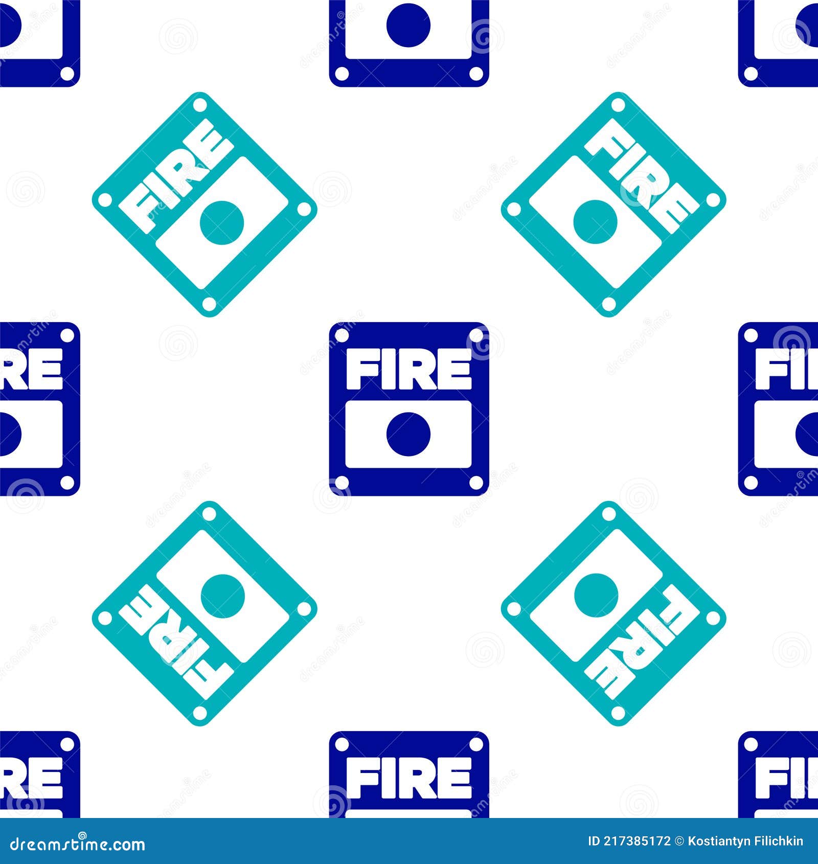 Blue Fire Alarm System Icon Isolated Seamless Pattern on White ...