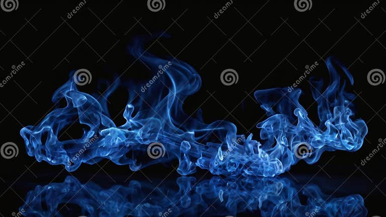 Blue Fire Burning with Reflection on Black Background Stock Photo ...