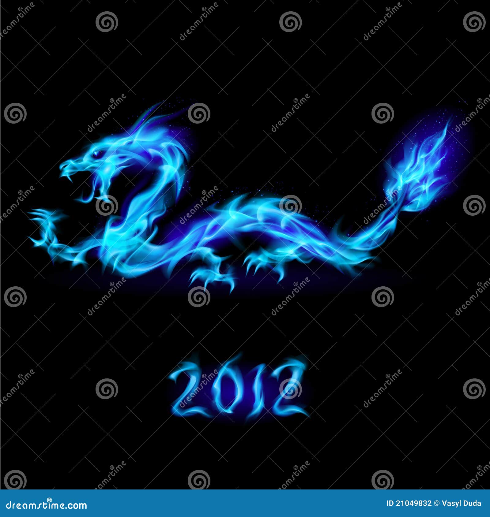 Blue fire Dragon stock vector. Illustration of back, evil - 21049832