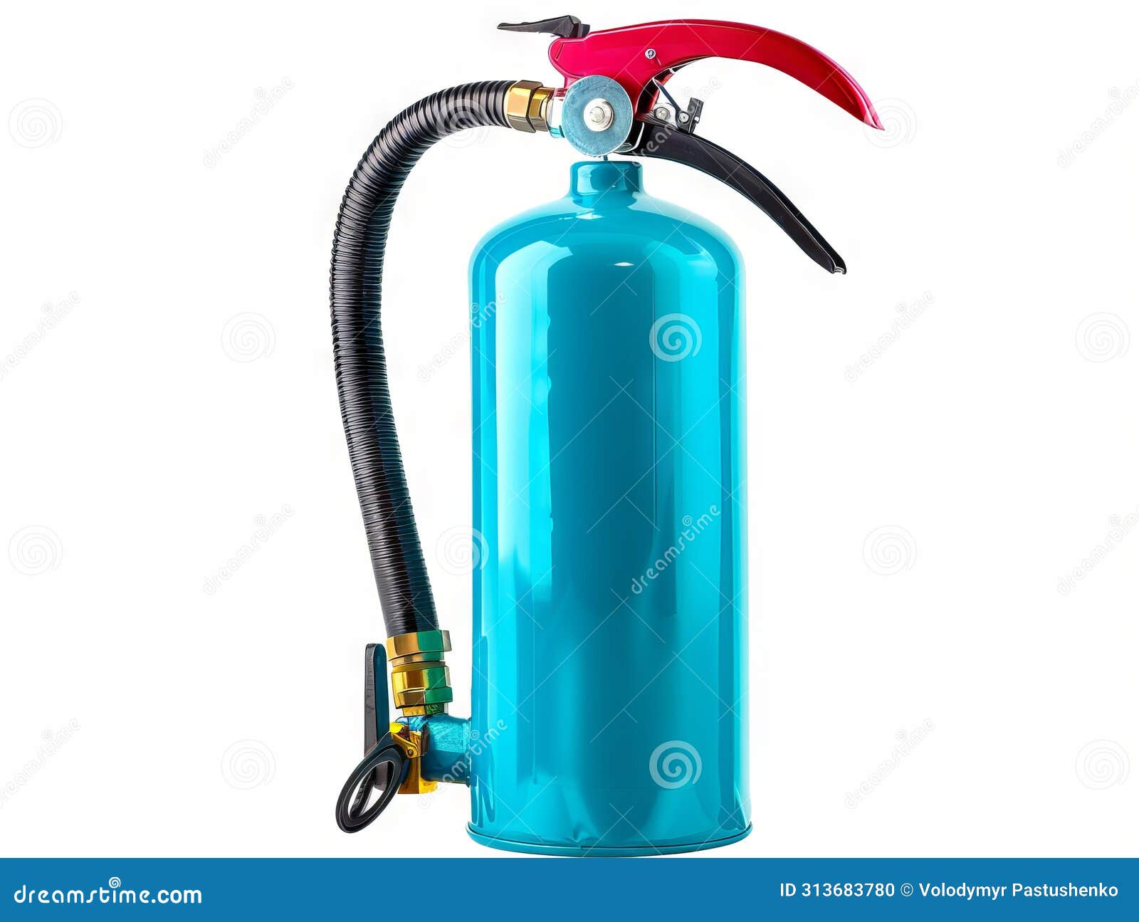 A Blue Fire Extinguisher with a Red Hose Stock Photo - Image of fire ...