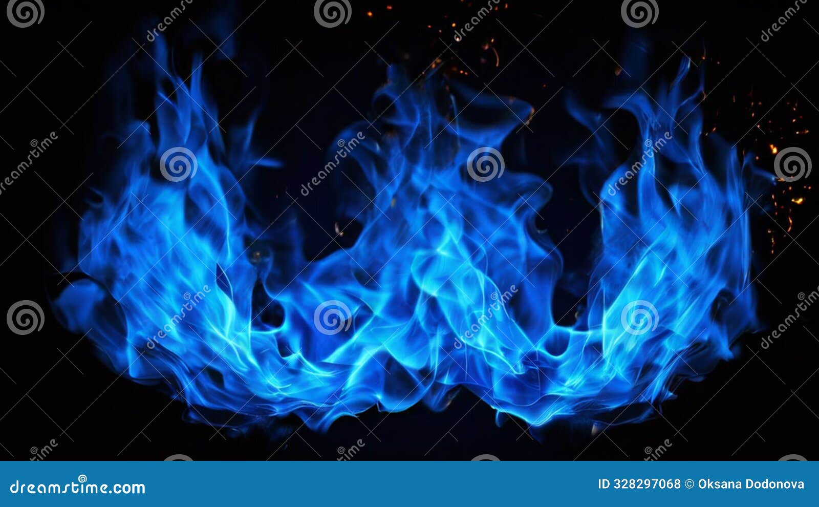 Blue Fire Flame on Black Background Stock Illustration - Illustration ...