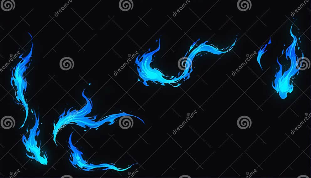 Blue Fire Flames Effect on Plain Black Ai Generated Stock Illustration ...