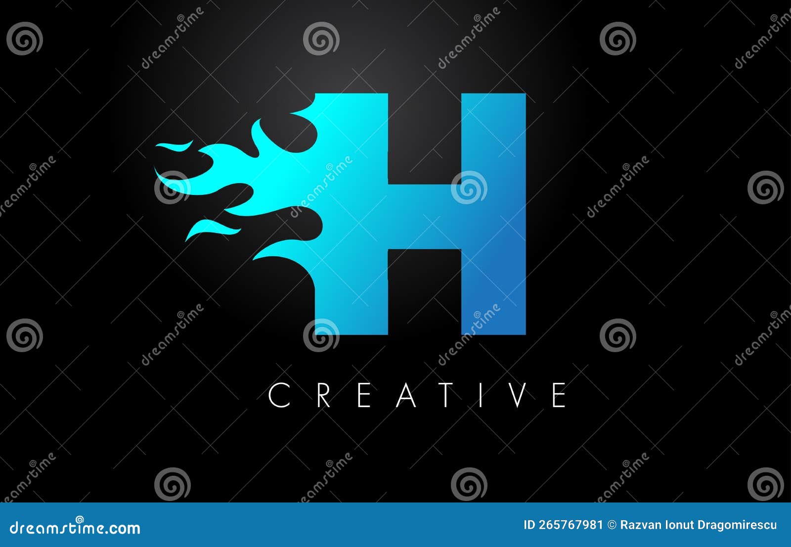 Blue Fire Blue H Letter Flame Logo Design. Fire Logo Lettering Concept ...