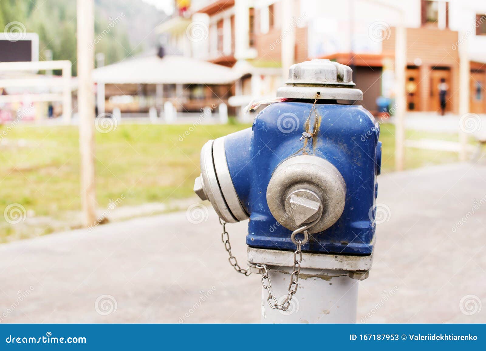 Blue Fire Hydrant. Beautiful Sky Behind Hydrant Stock Image - Image of ...