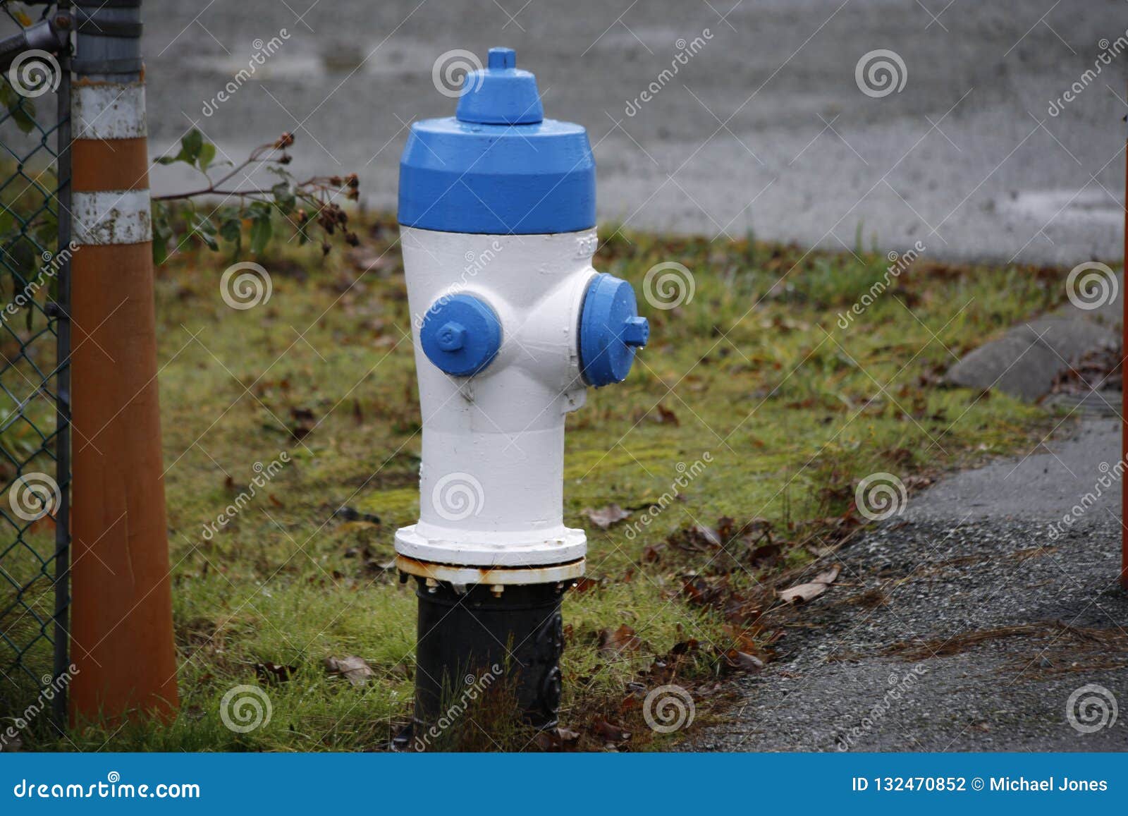 Blue Fire Hydrant stock photo. Image of clouds, road - 132470852