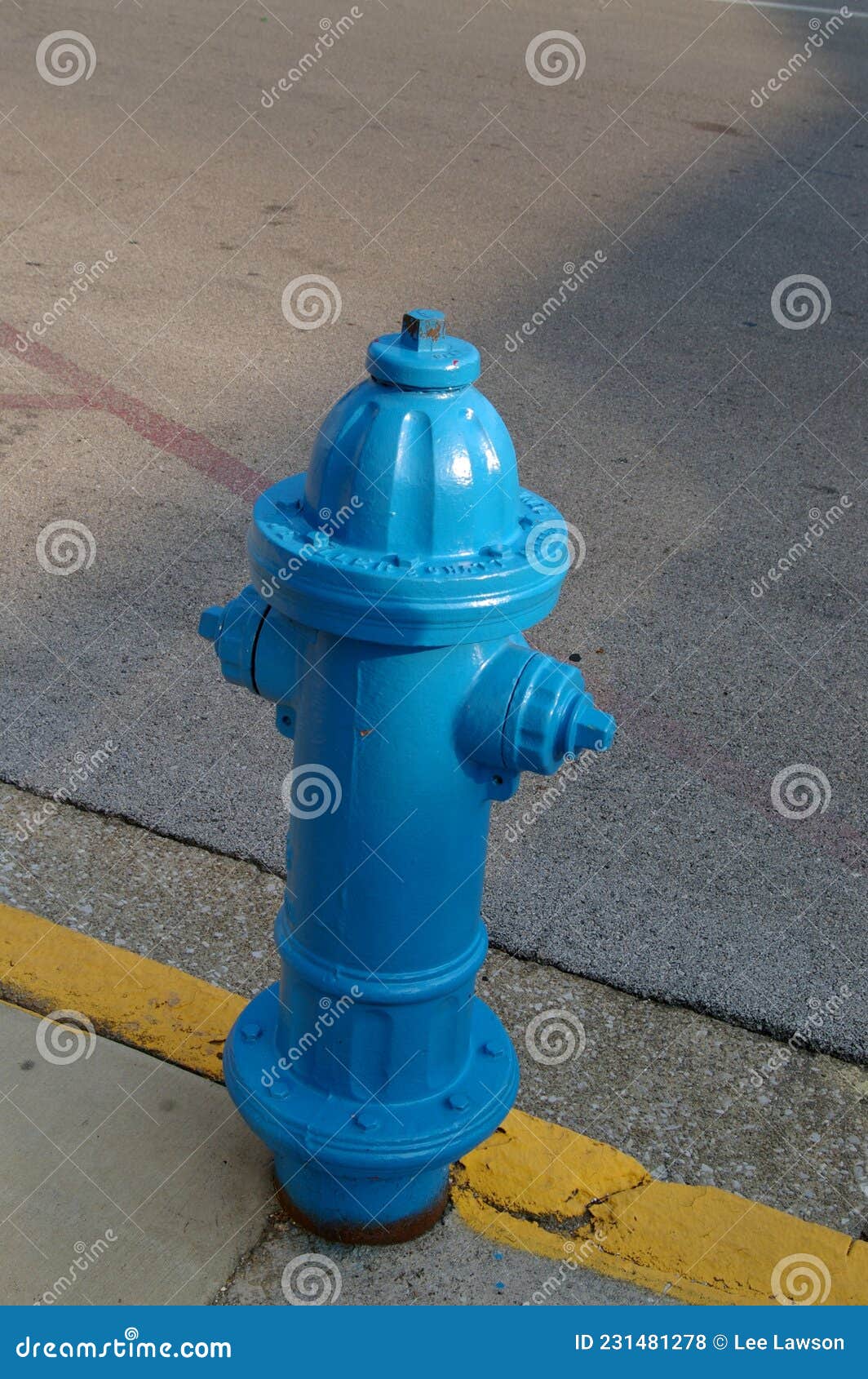 Blue Fire Hydrant on Sidewalk Stock Photo - Image of pressurize, public ...