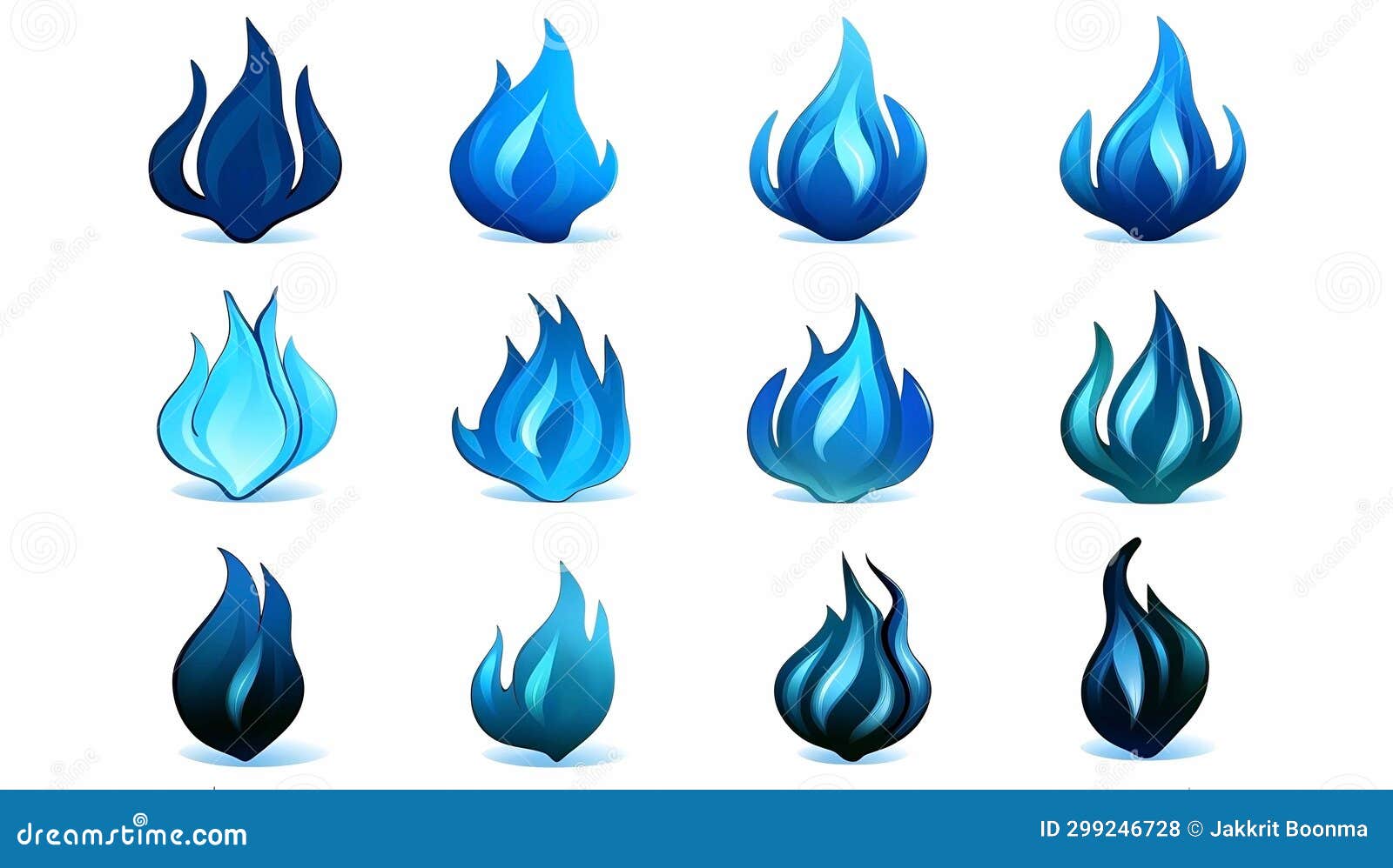 Blue Fire Icons Set, Isolated on White Background, Generative AI ...