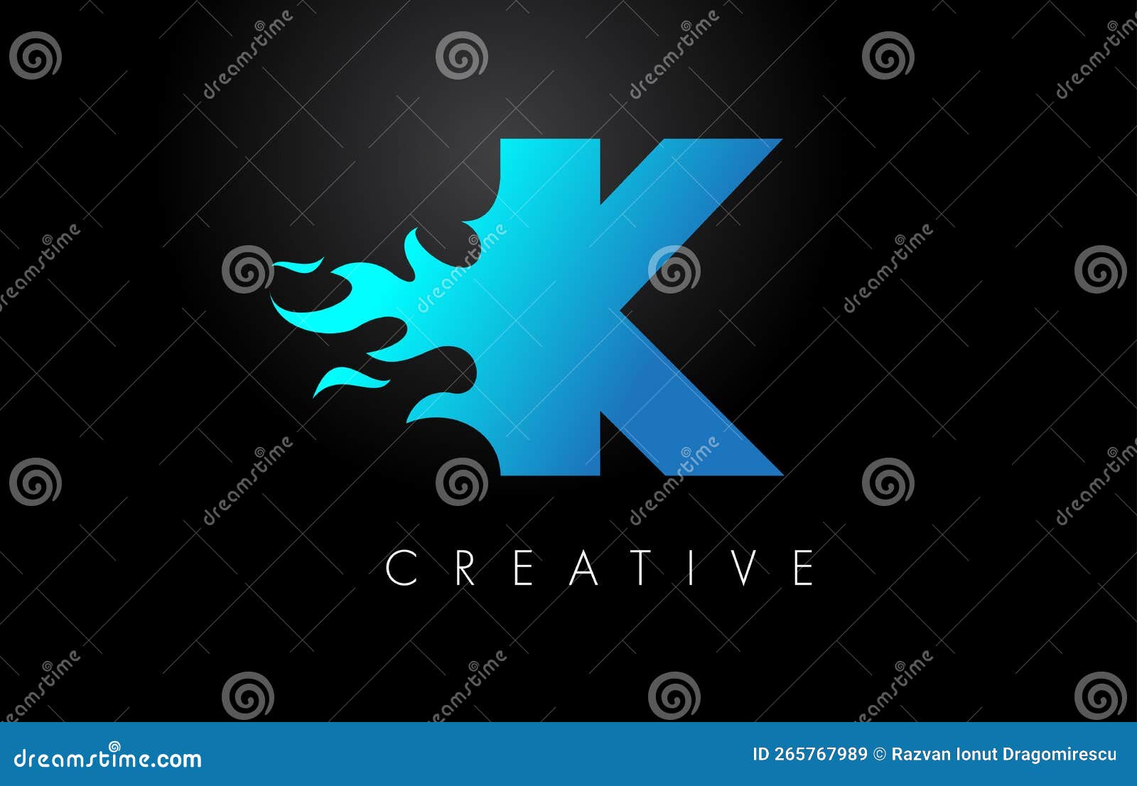 Blue Fire Blue K Letter Flame Logo Design. Fire Logo Lettering Concept ...